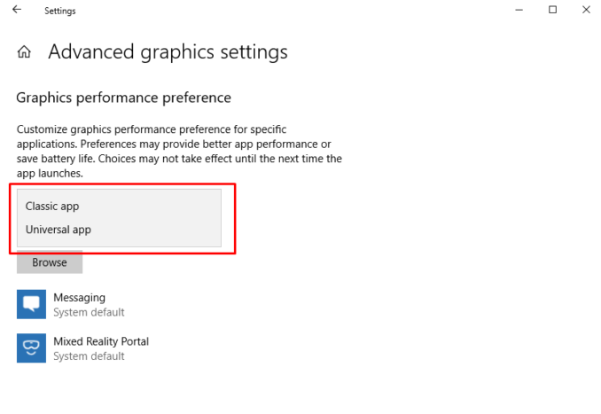 Customize Graphics Performance Preference for Apps in Windows 10