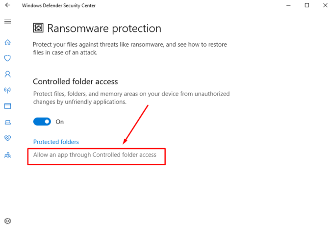 Enable Windows Defender Ransomware Protection in Windows 10