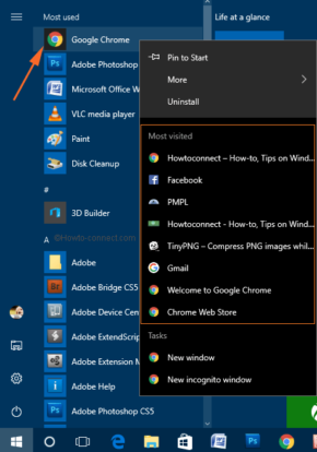 How to Show Jump Lists on Start and Taskbar in Windows 10
