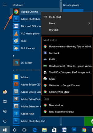 How to Show Jump Lists on Start and Taskbar in Windows 10