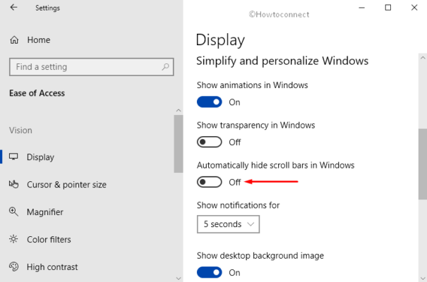 How to Disable Enable Automatically Hide Scroll bars in Windows 10