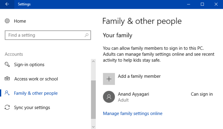 How to Add Windows 10 Family Account