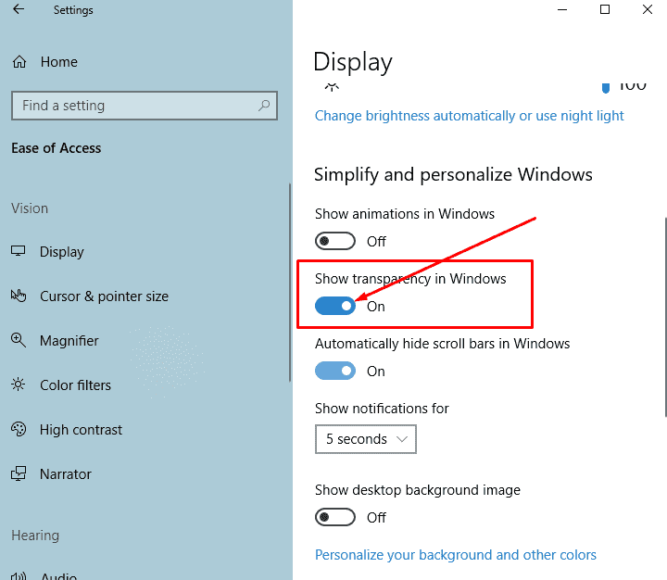 How to Enable Show Transparency in Windows on Windows 10