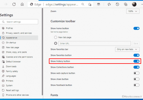 How to Hide or Show History button in Toolbar in Microsoft Edge