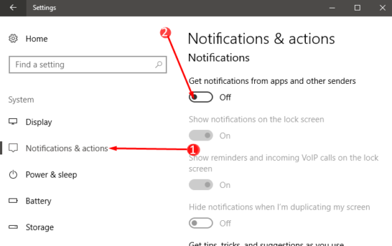 How to Turn off Action Center Notifications in Windows 10