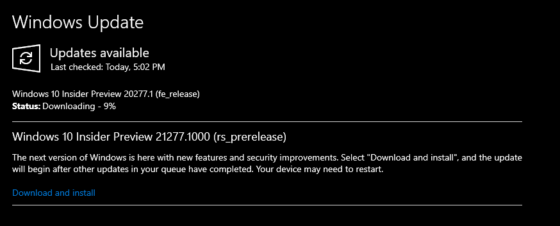 Windows 10 Build 21277.1000 RS_PRERELEASE comes out